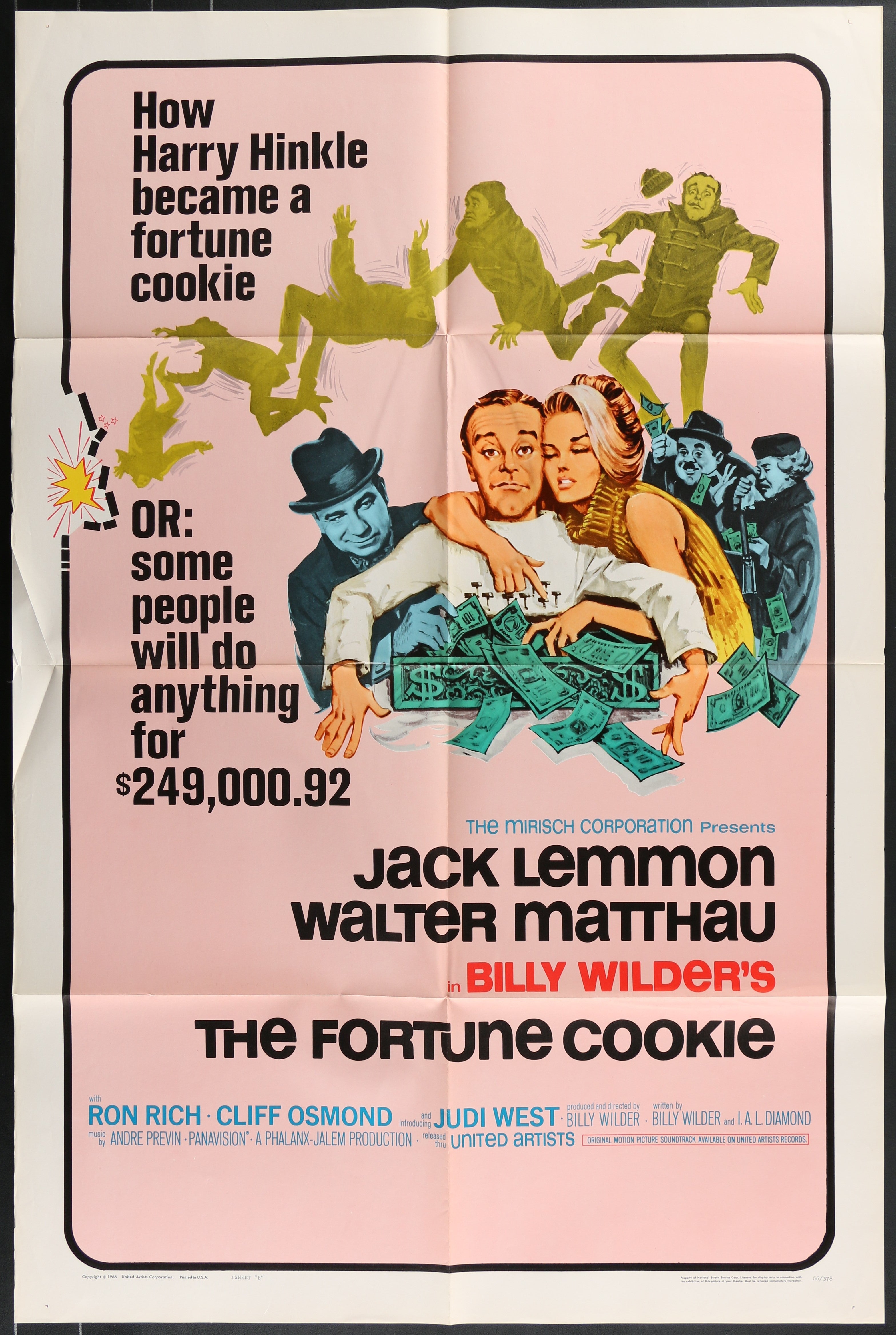 The Fortune Cookie (1966) Original US One Sheet Movie Poster ...